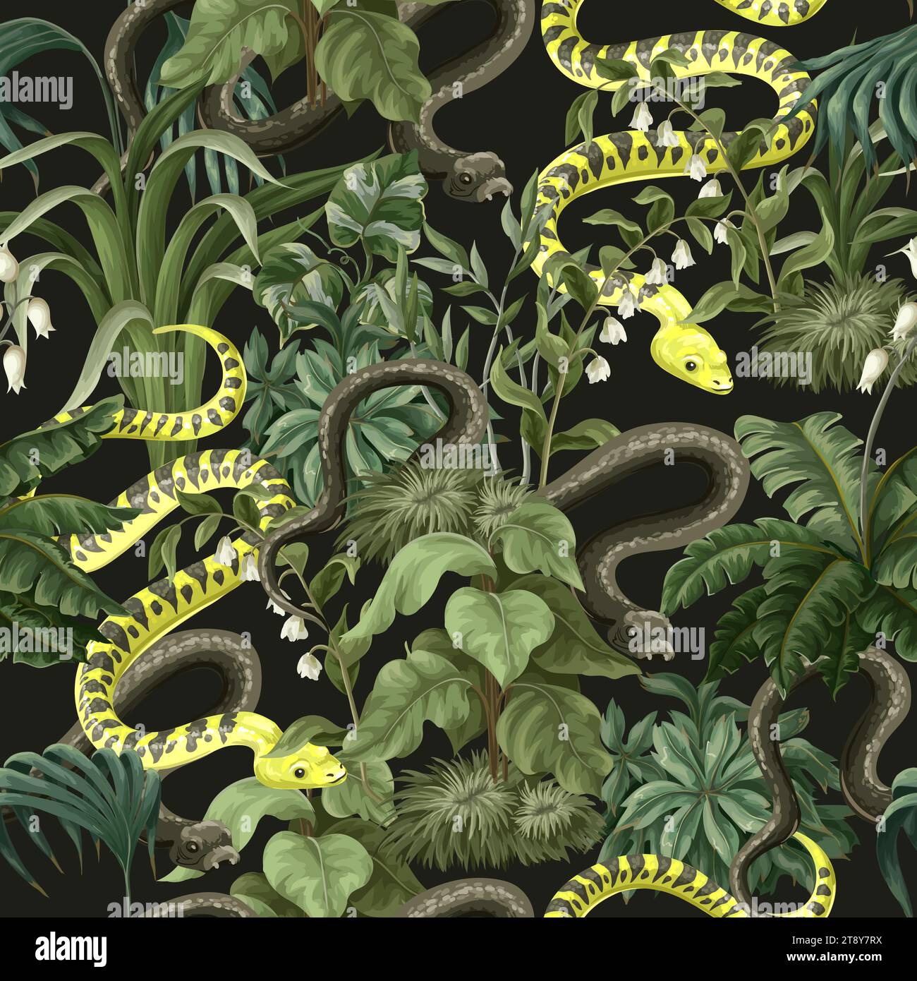 Seamless pattern with snakes and flowers. Vector Stock Vector Image ...
