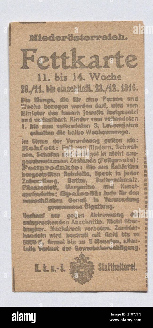 Food stamps for fat from WWI, 1916, Unknown, 1916, paper, print, height ...