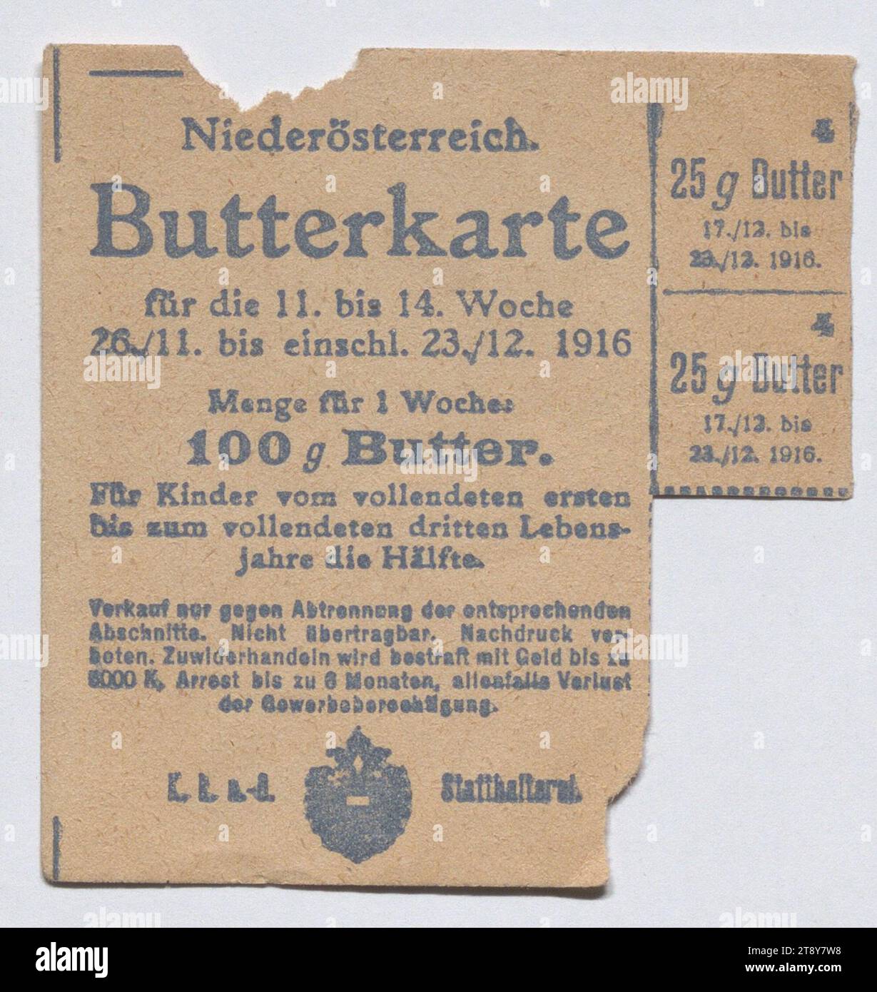 Food stamps for butter from World War I, 1916, Unknown, 1916, paper ...