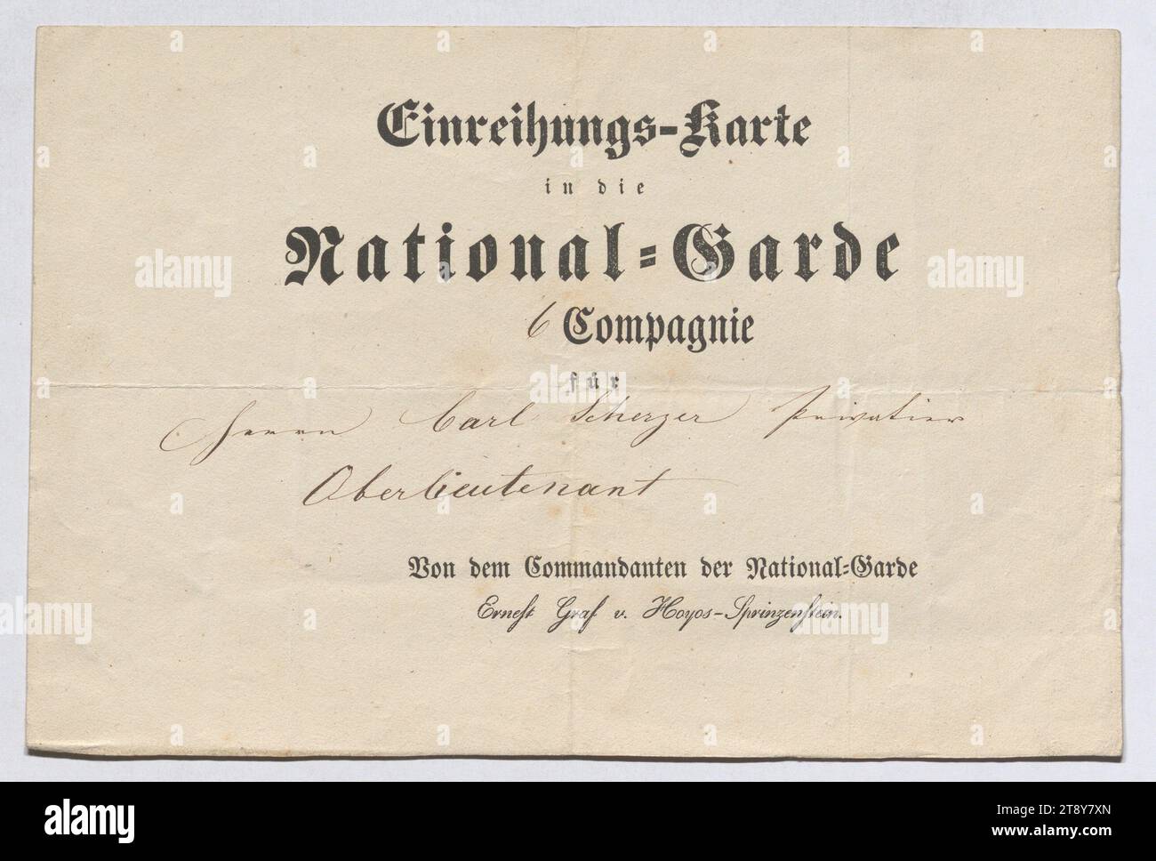 Enlistment Card into the National Guard, 6th Comp, for Carl Scherzer ...