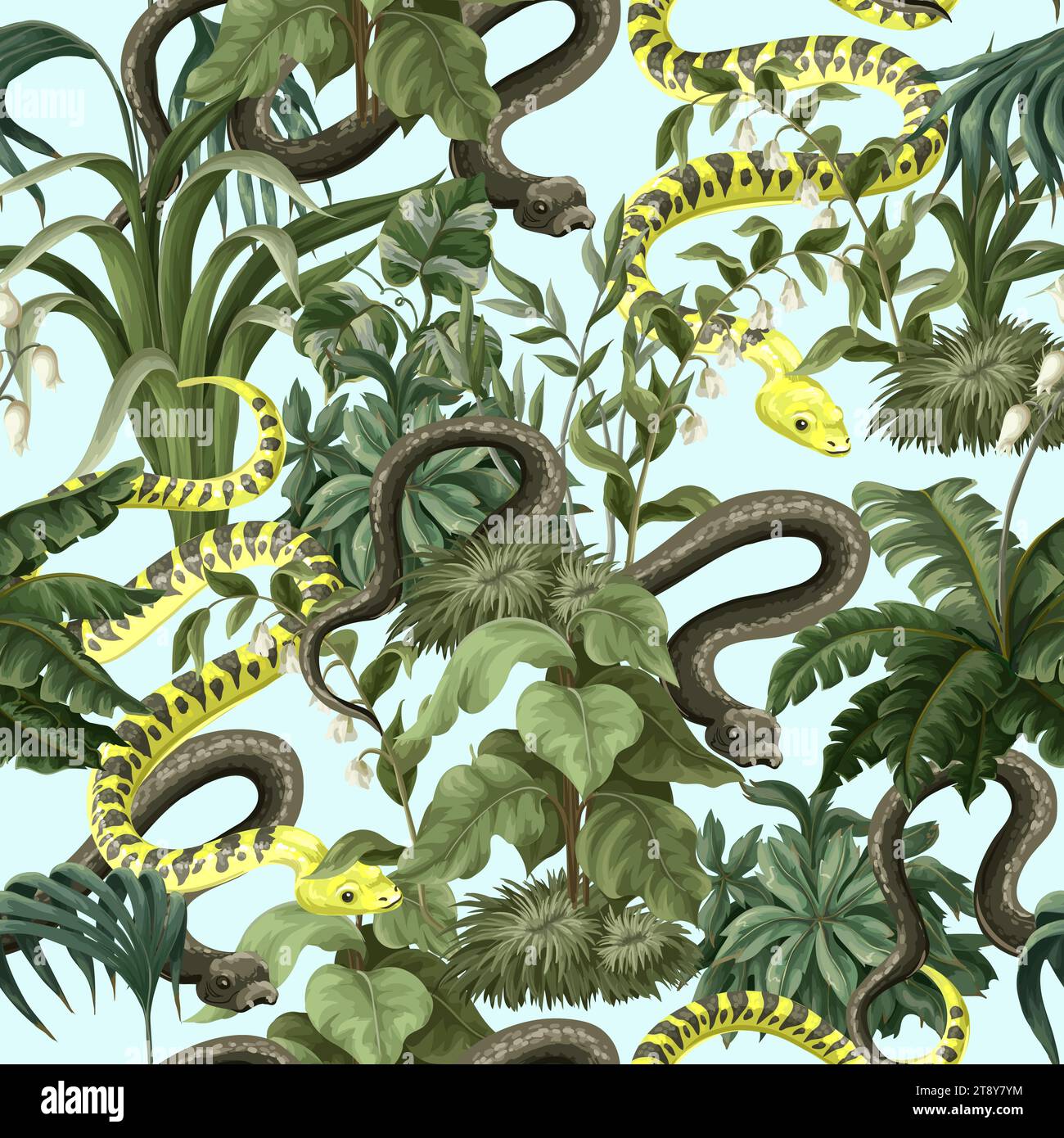 Seamless pattern with snakes and flowers. Vector Stock Vector Image ...