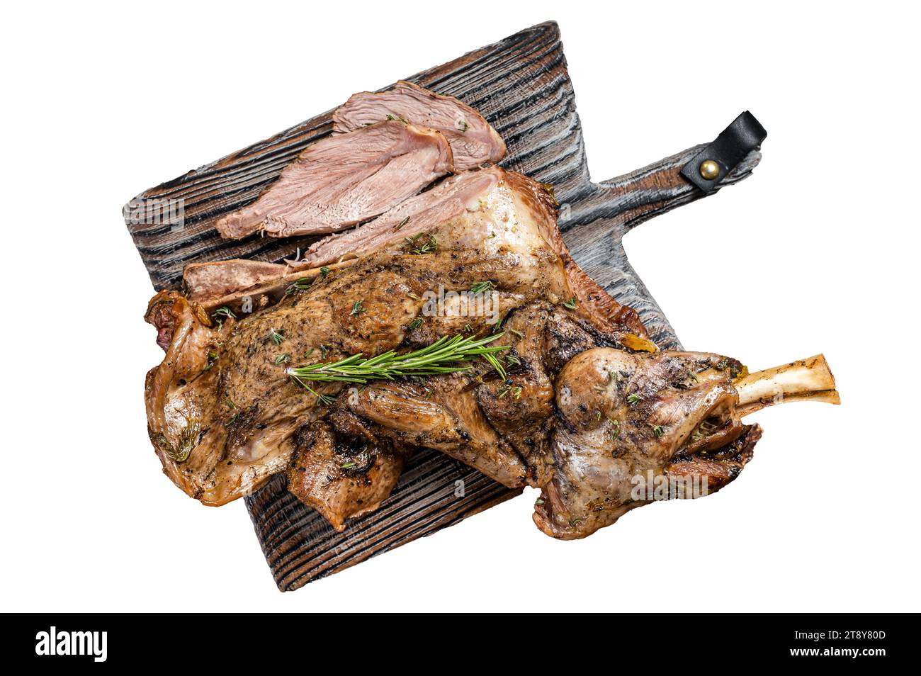 Slow Cooked grilled lamb mutton shoulder meat with herbs and spices on ...