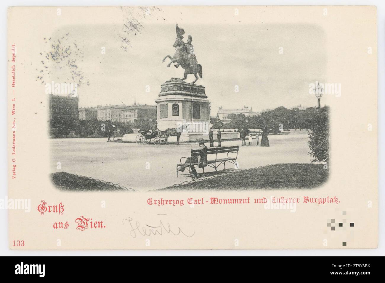 Greeting from Vienna. Archduke Carl monument and outer castle square ...