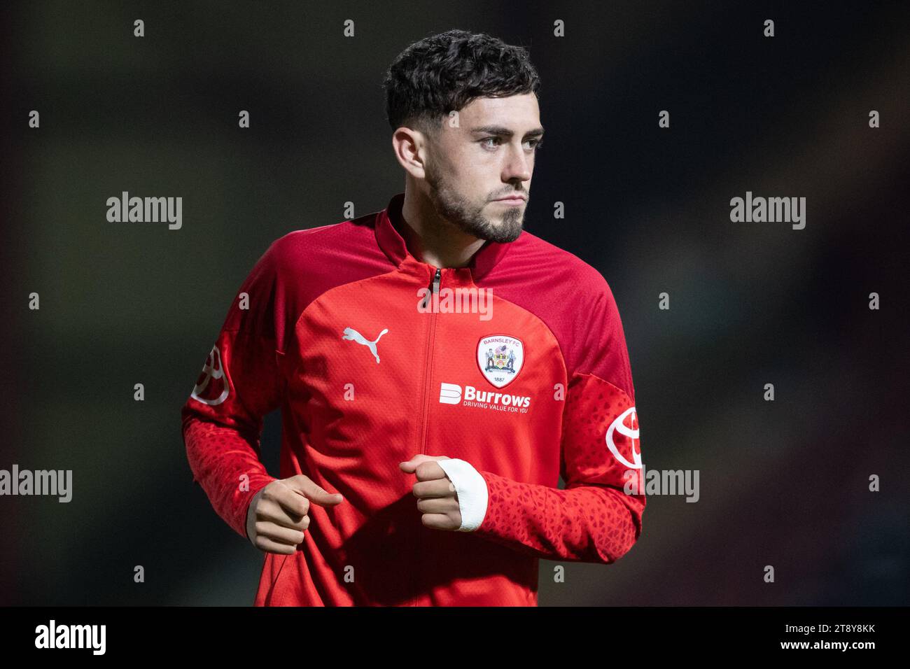 Corey O'Keeffe #22 of Barnsley during the pre match warm up ahead of ...
