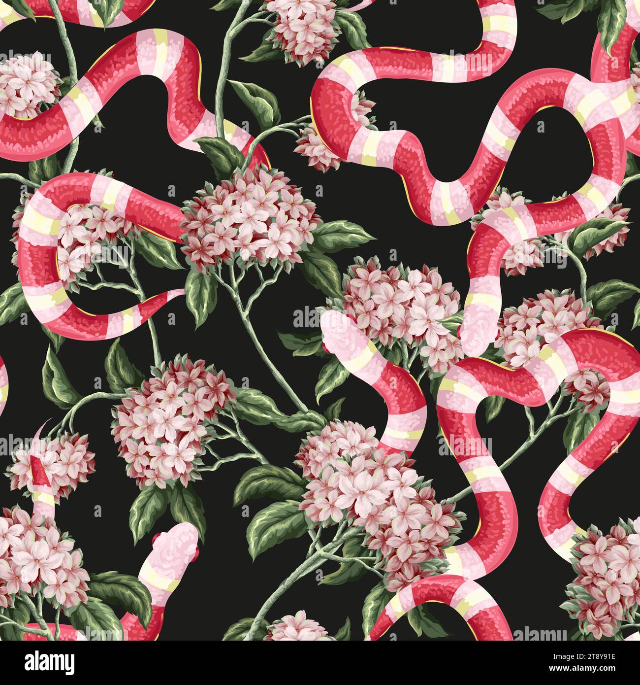 Seamless pattern with snakes and flowers. Vector Stock Vector Image ...