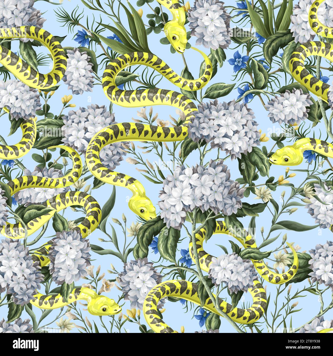 Seamless pattern with snakes and flowers. Vector Stock Vector Image ...