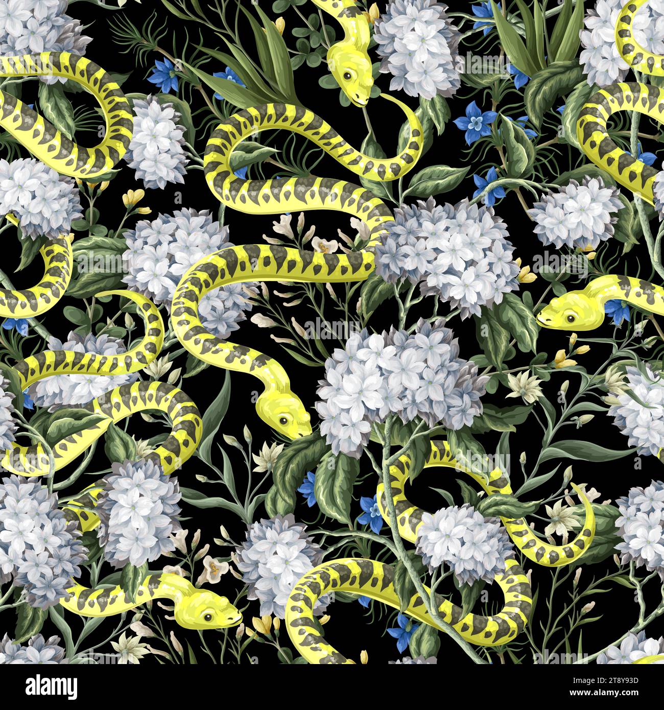 Seamless pattern with snakes and flowers. Vector Stock Vector Image ...