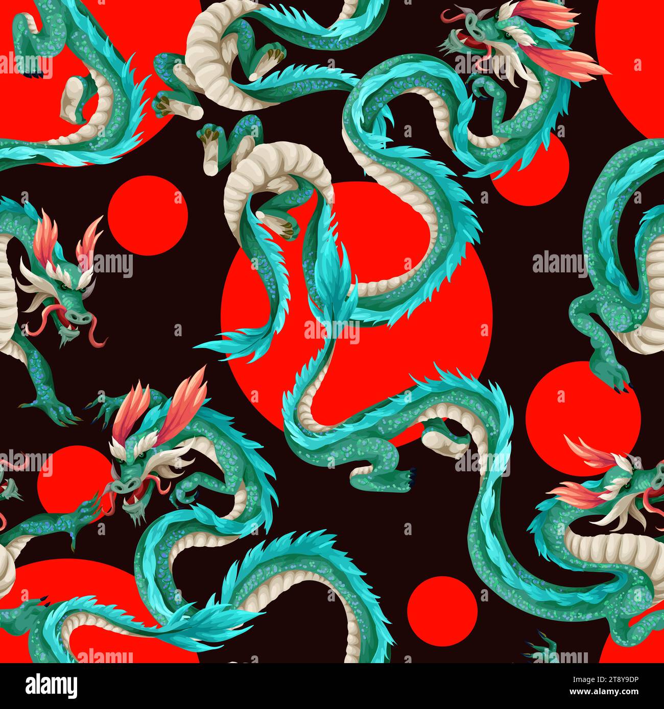 Seamless pattern with green dragons. Vector Stock Vector Image & Art ...
