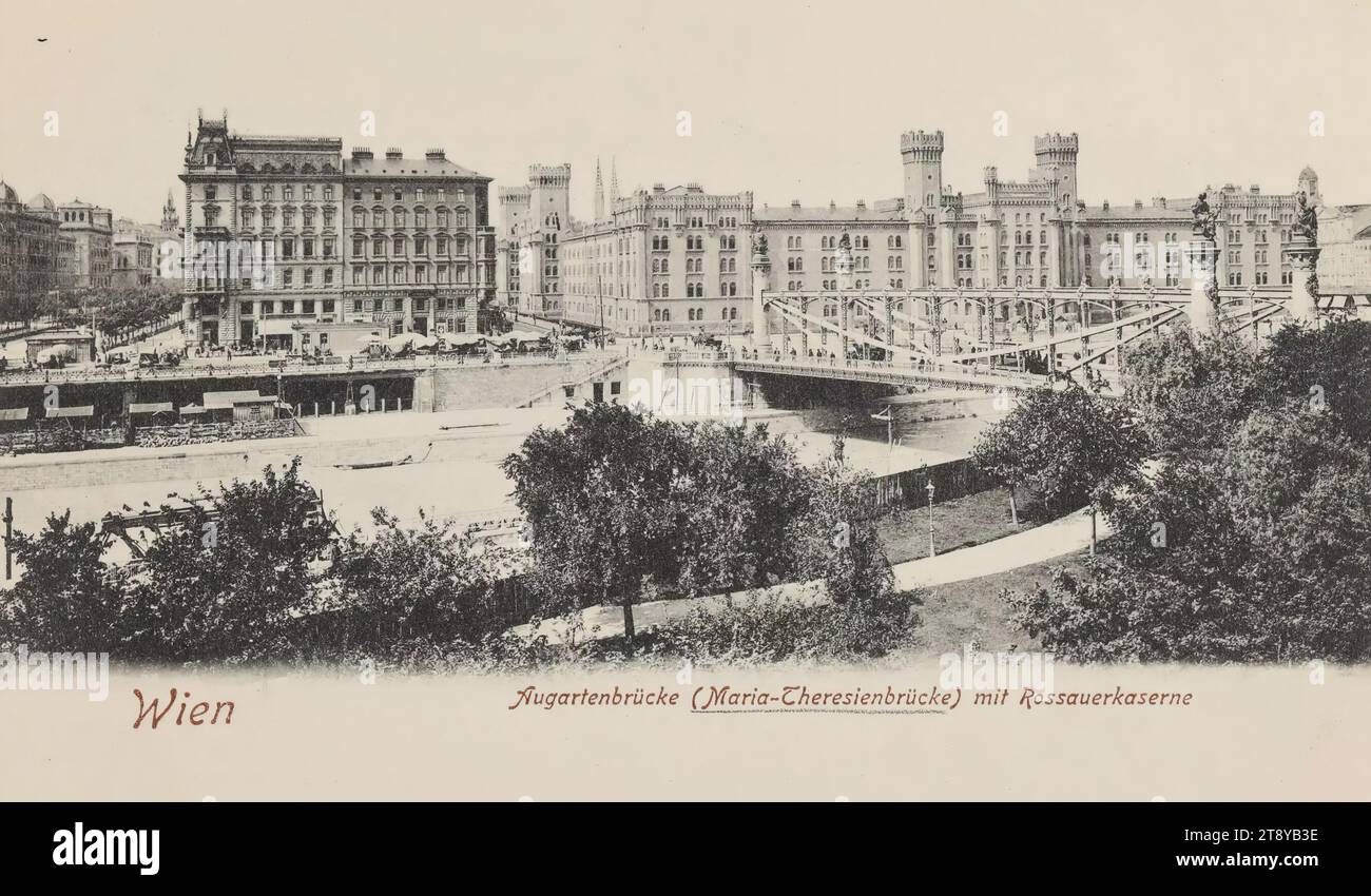 Danube Canal - Augarten Bridge, with Rossau Barracks, picture postcard ...