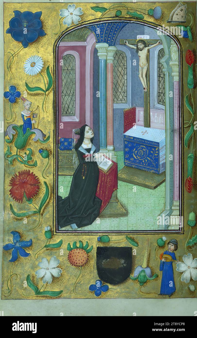 Prayer Book (Use of Rome), Female manuscript owner revering the ...