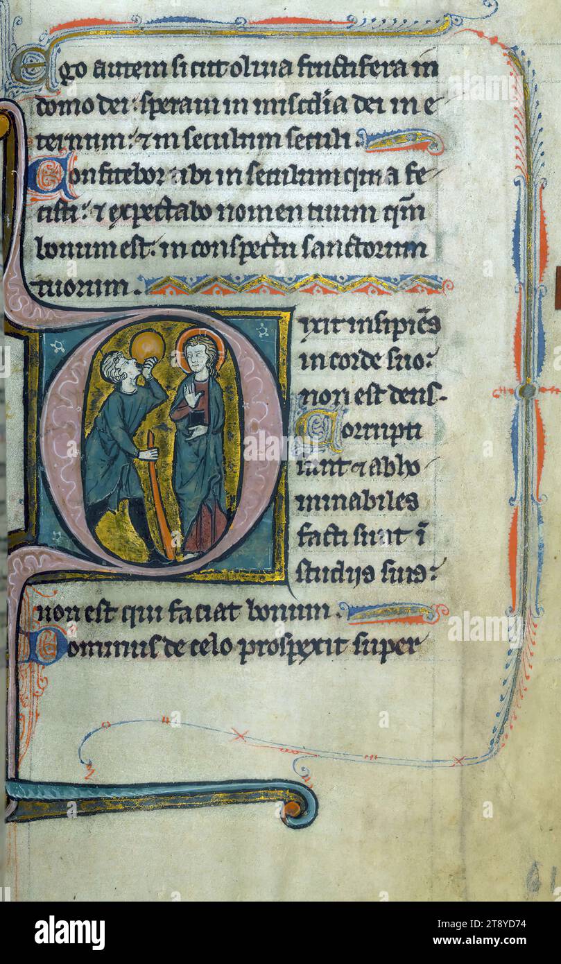 Psalter of Jernoul de Camphaing, Initial 'D' with Christ and the fool ...