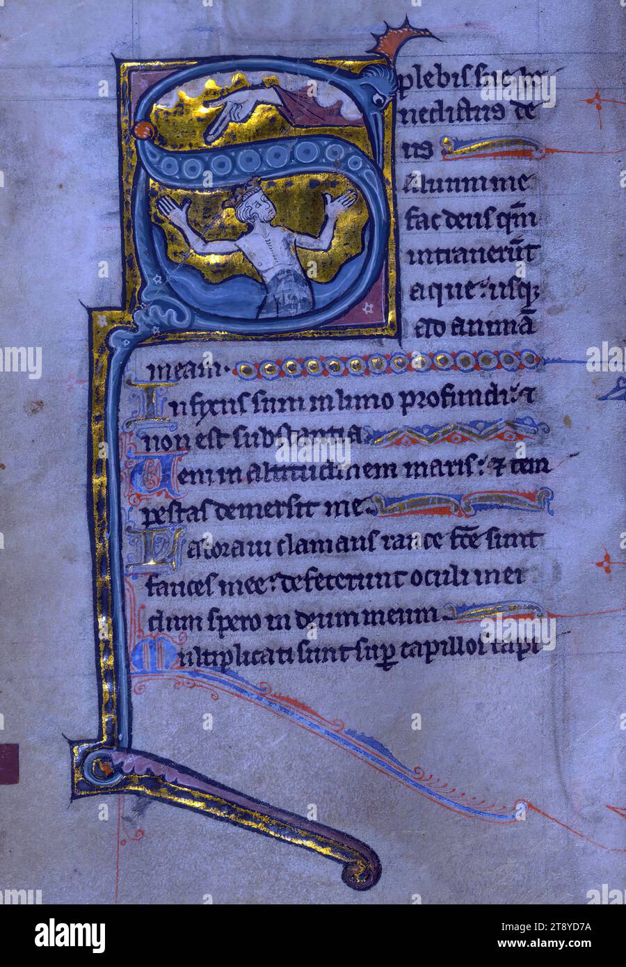 Psalter of Jernoul de Camphaing, Initial 'S' with David in water below ...