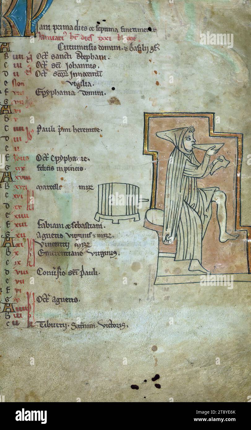 Touke Psalter, Seated man drinking from bowl with shoe in hand, This ...
