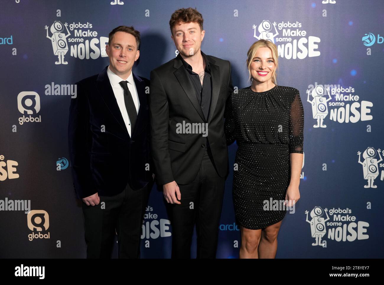(left to right) Chris Stark, Roman Kemp and Sian Welby attend Global's ...