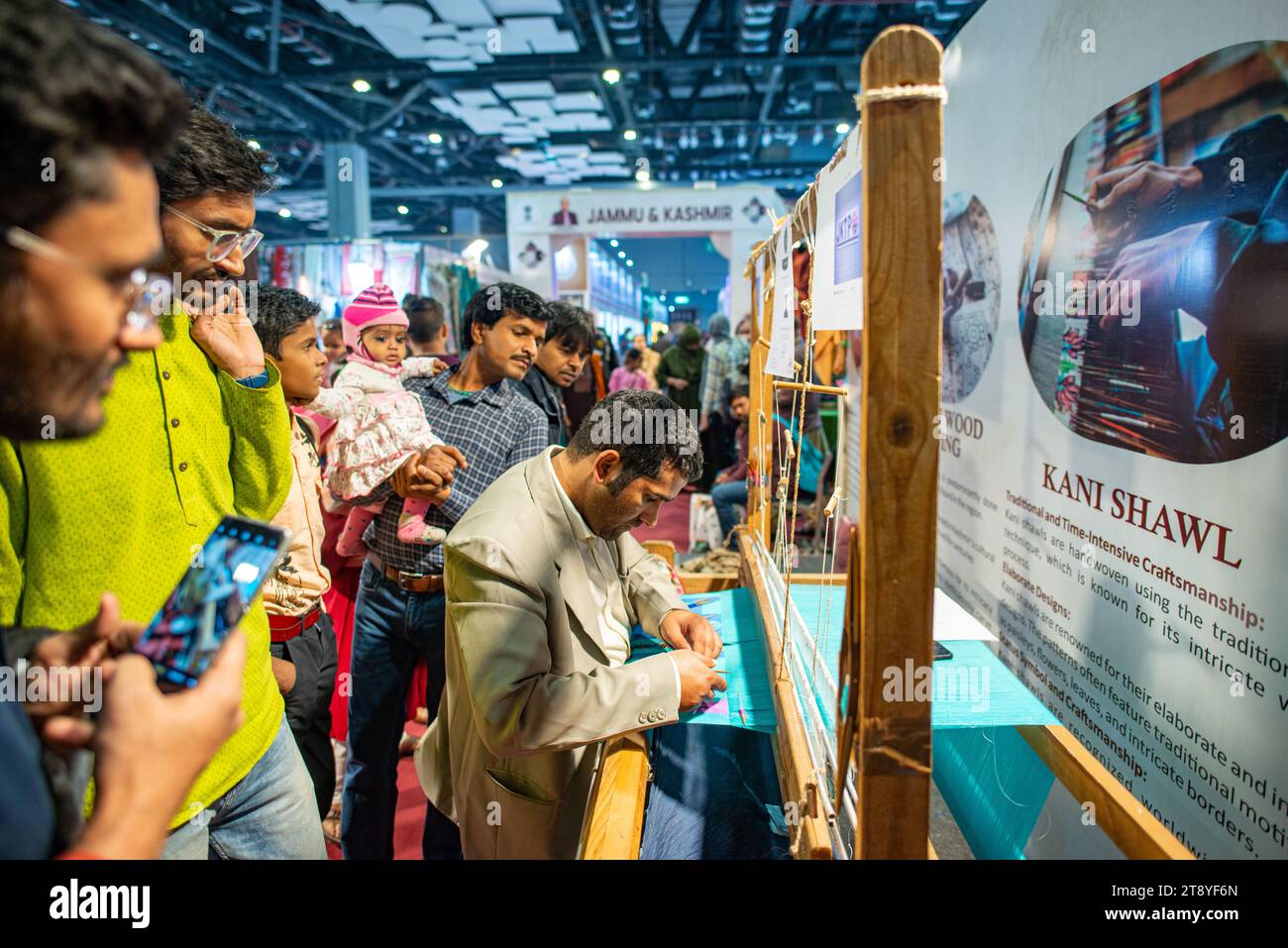 An artisan seen making kani shawl (Kani shawl making is a traditional ...