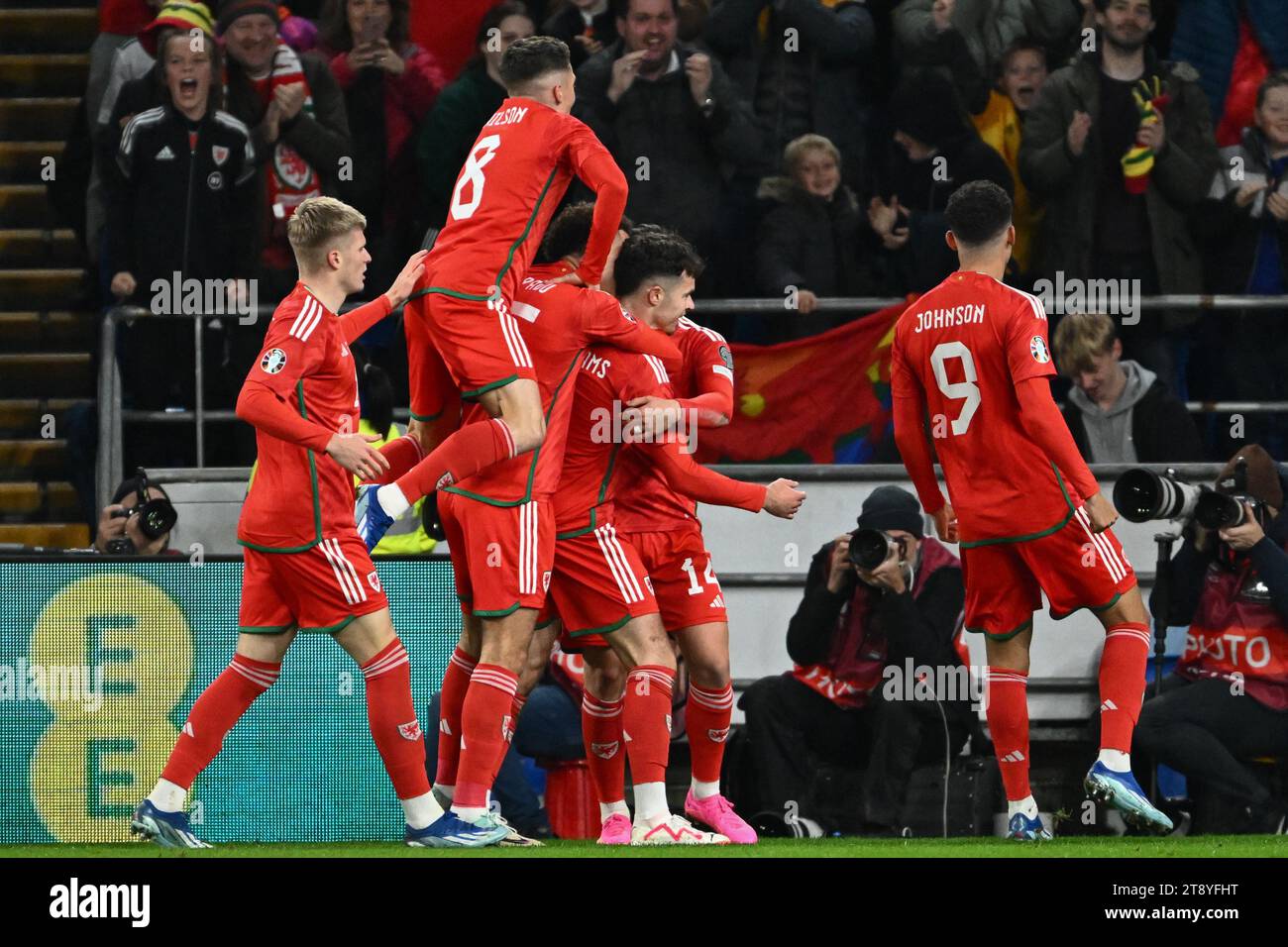 Neco Williams of Wales celebrates his goal to make it 1-0 during the ...