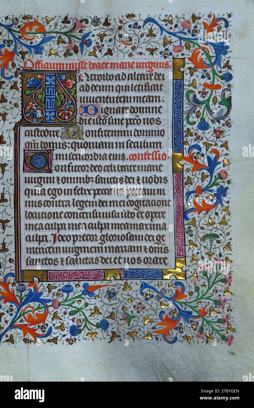 Book of Hours, Initial with floral border Stock Photo - Alamy