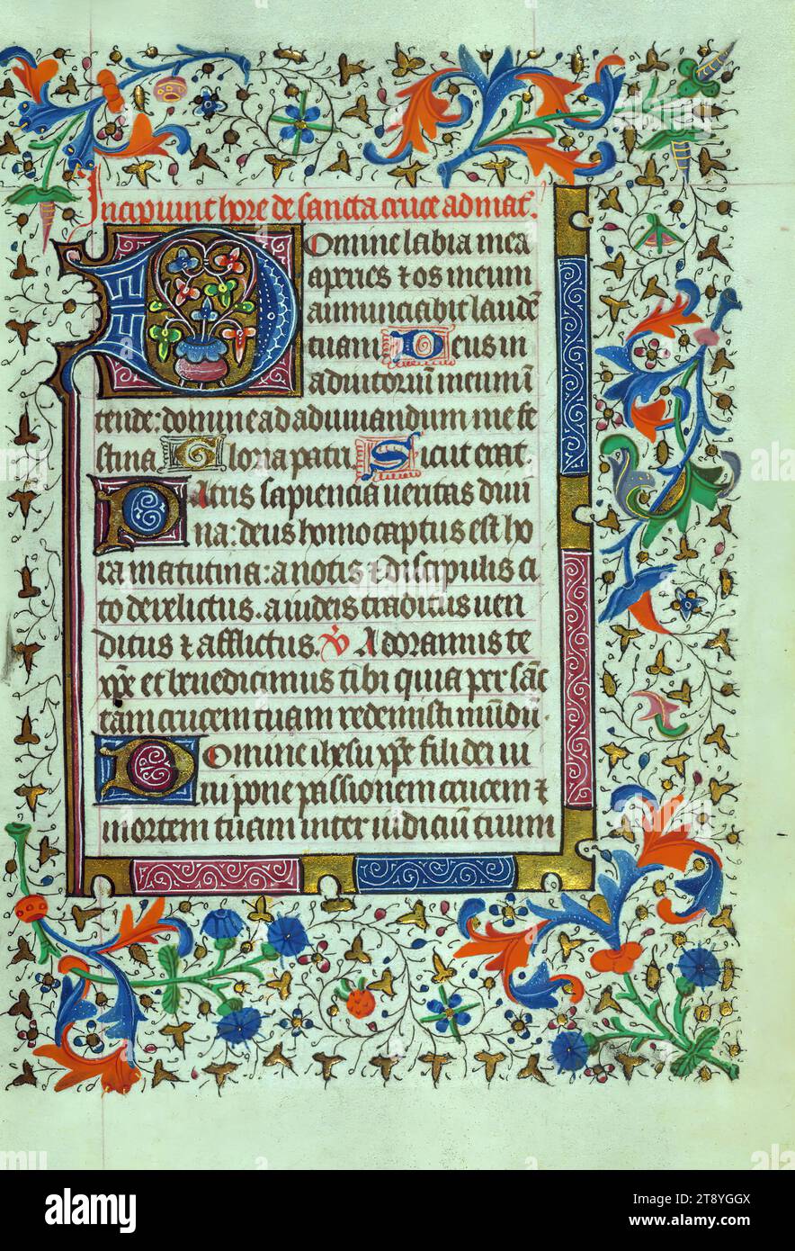 Book of Hours, Initial with floral border Stock Photo - Alamy