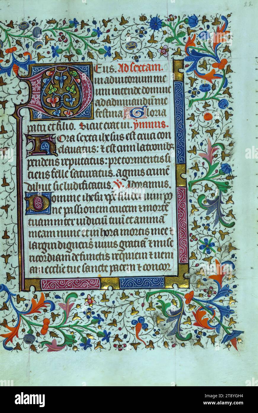 Book of Hours, Initial with floral border Stock Photo - Alamy