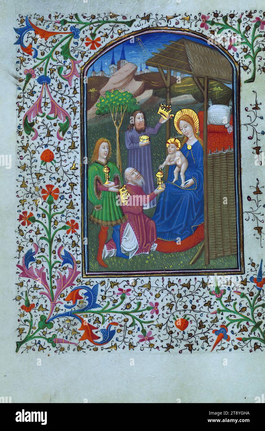 Manuscript illumination with adoration of the magi hi-res stock ...