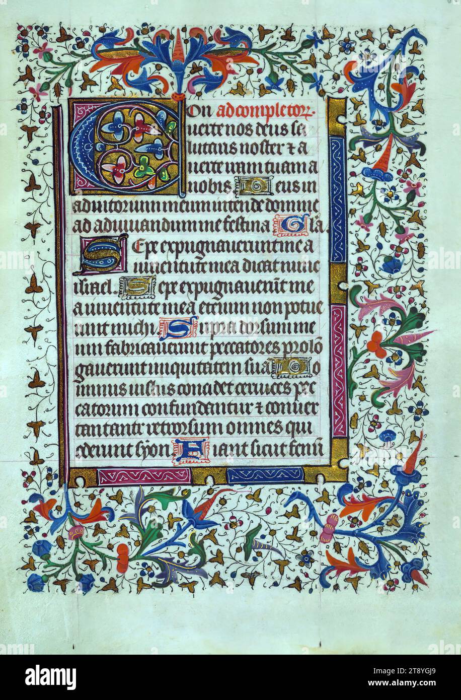 Book of Hours, Initial, Initial with floral border Stock Photo - Alamy