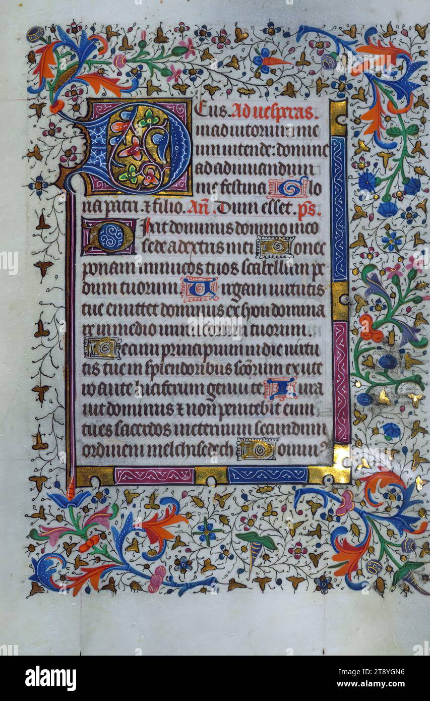Book of Hours, Initial with floral border Stock Photo - Alamy