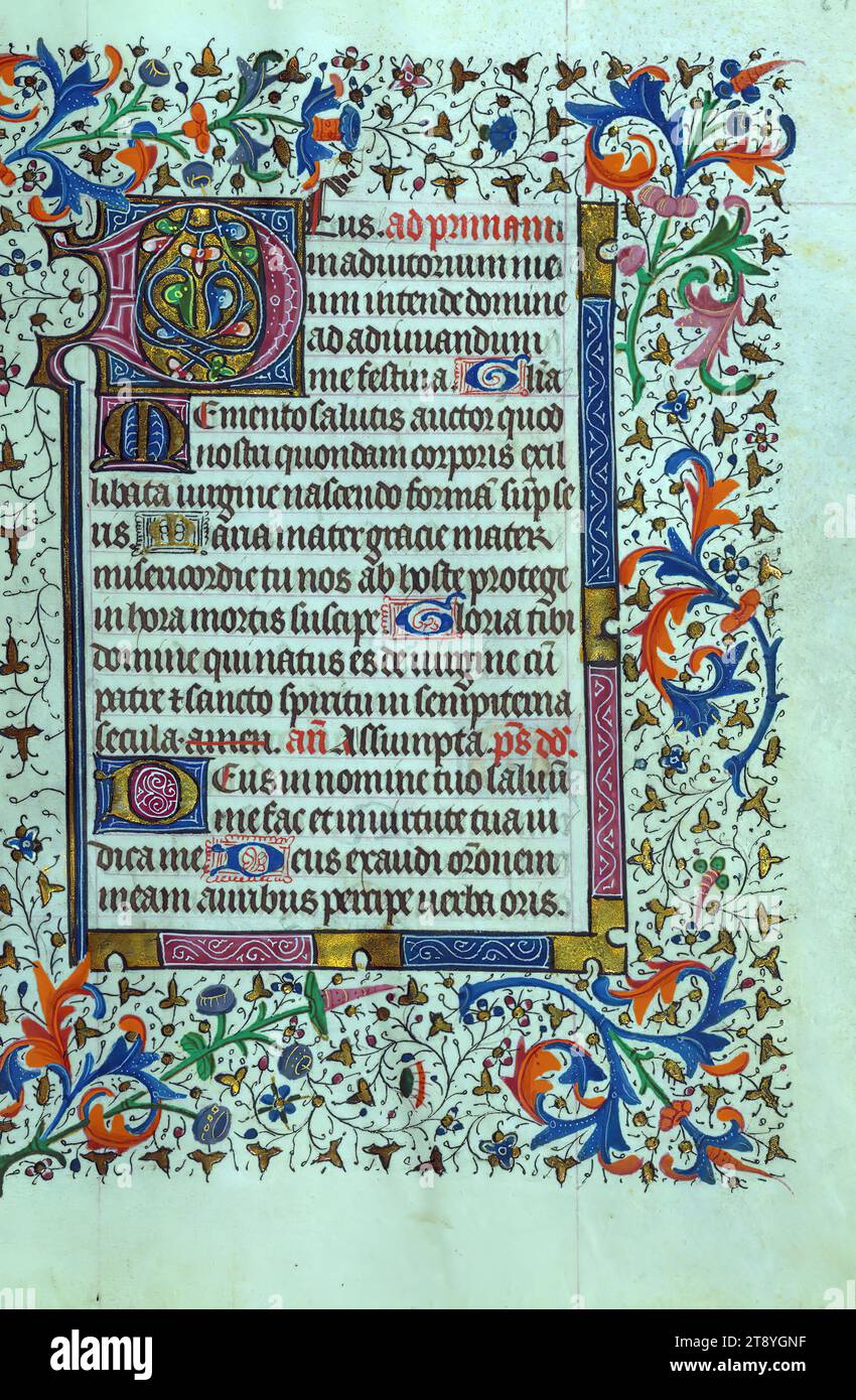 Book of Hours, Initial with floral border Stock Photo - Alamy
