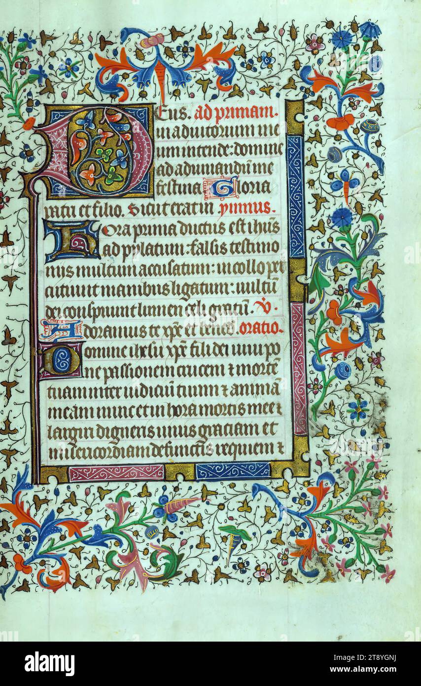 Book of Hours, Initial with floral border Stock Photo - Alamy