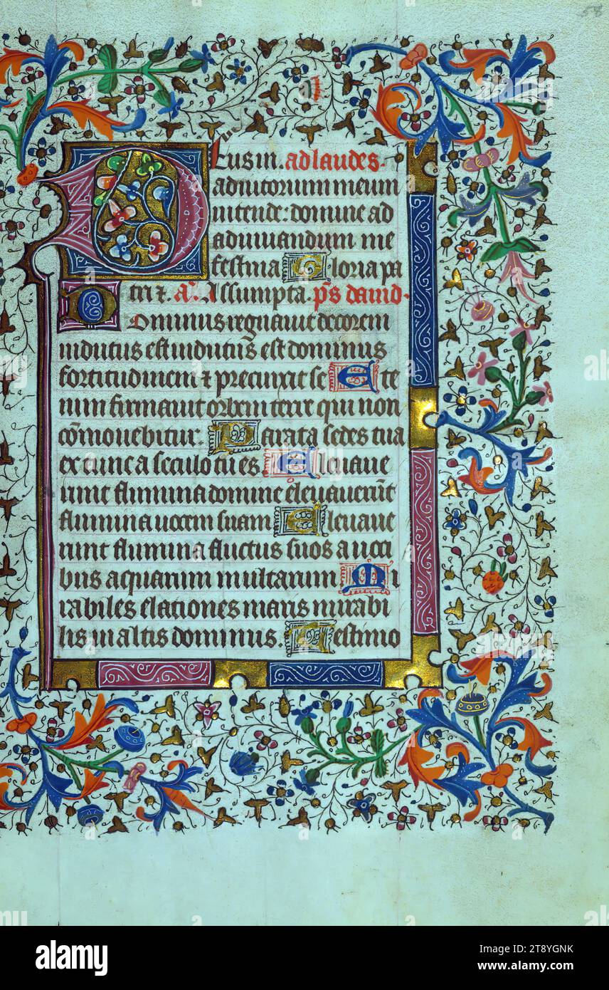 Book of Hours, Initial with floral border Stock Photo - Alamy