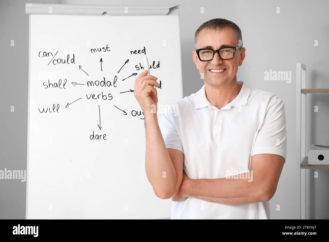 Male teacher conducting English grammar lesson in classroom Stock Photo ...
