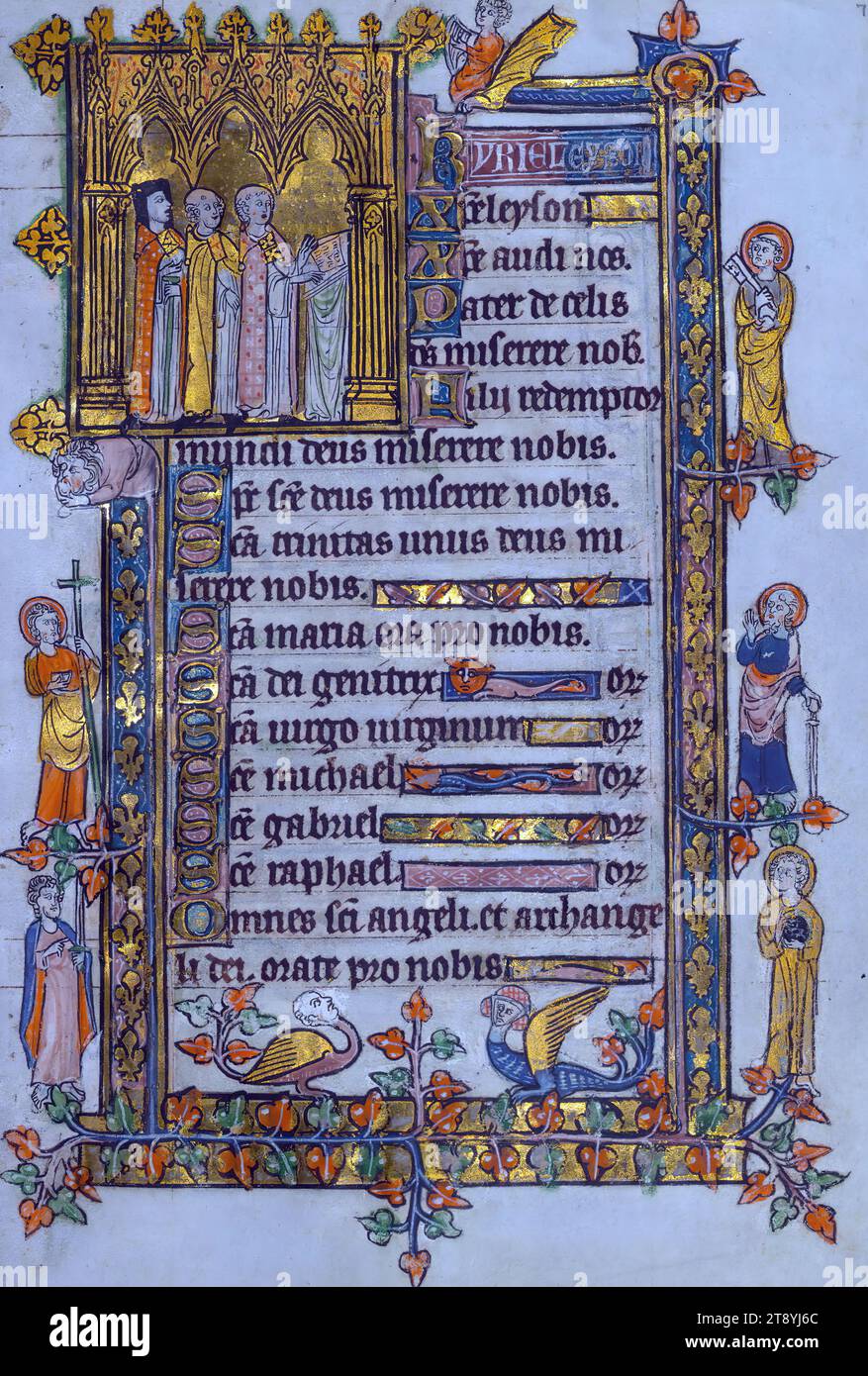 Book of Hours, Three clerics singing before lectern; hybrids and SS ...
