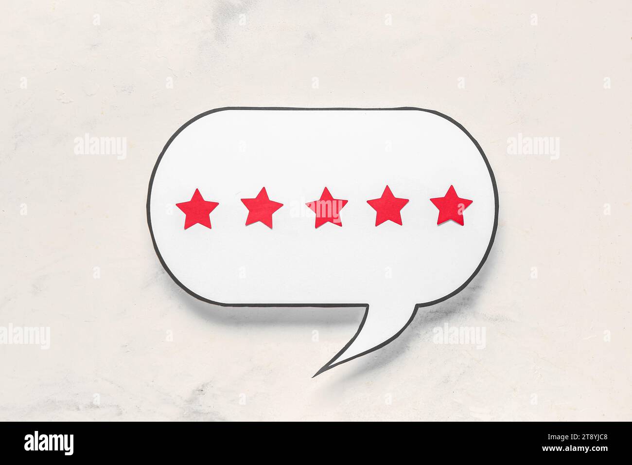 Speech bubble with five stars rating on white grunge background ...