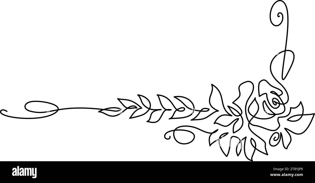 Frame garland of garden rose with leaves. Continuous one line drawing ...
