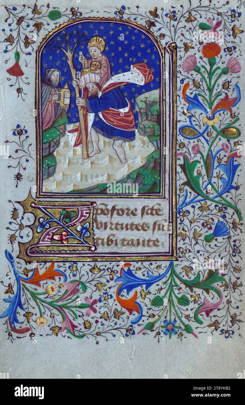 Book of Hours, Christ-Child carried by St. Christopher, This richly ...