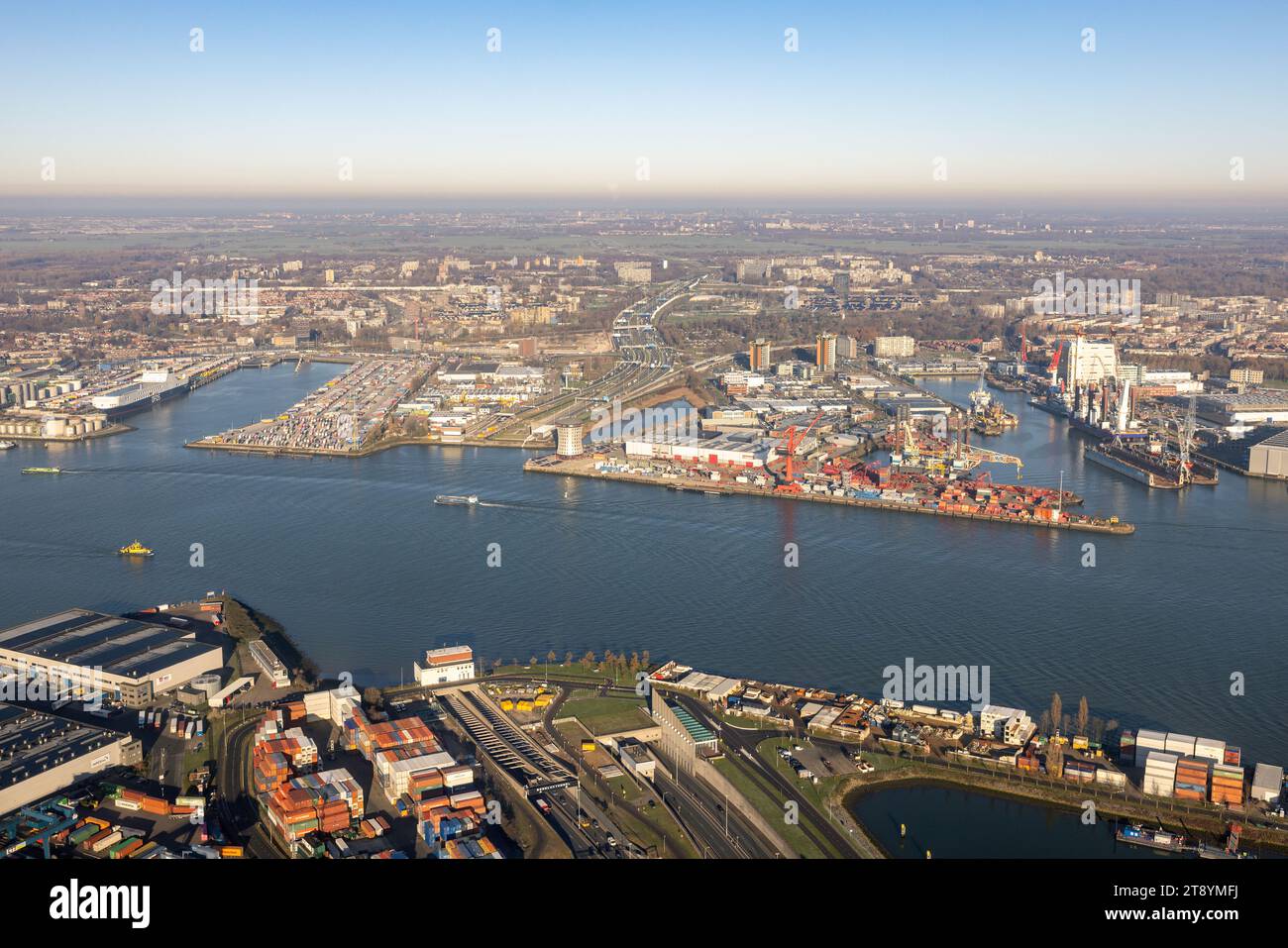 Rotterdam, The Netherlands - December 14, 2022: Aerial view river ...