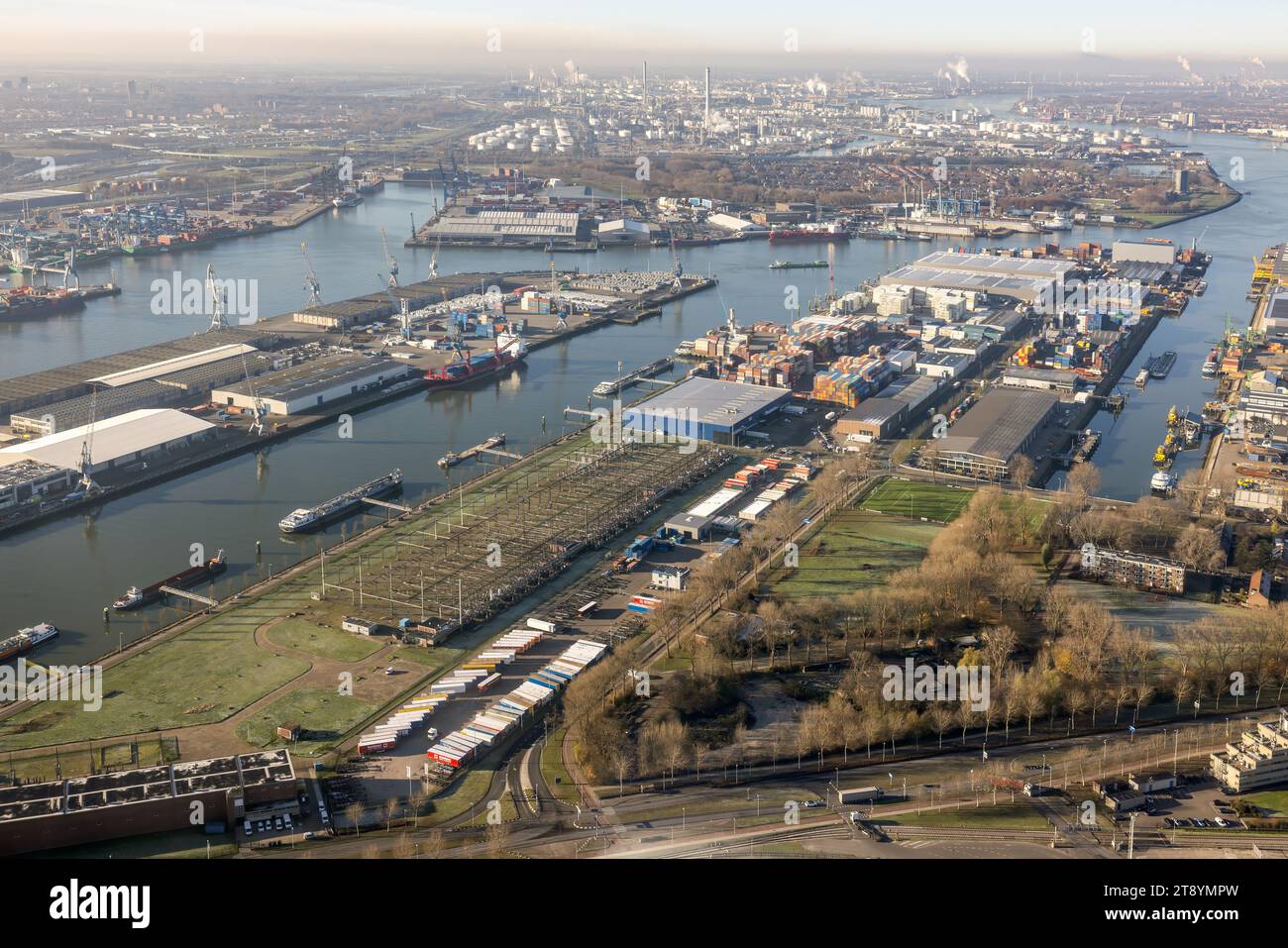 Rotterdam, The Netherlands - December 14, 2022: Aerial view industrial ...