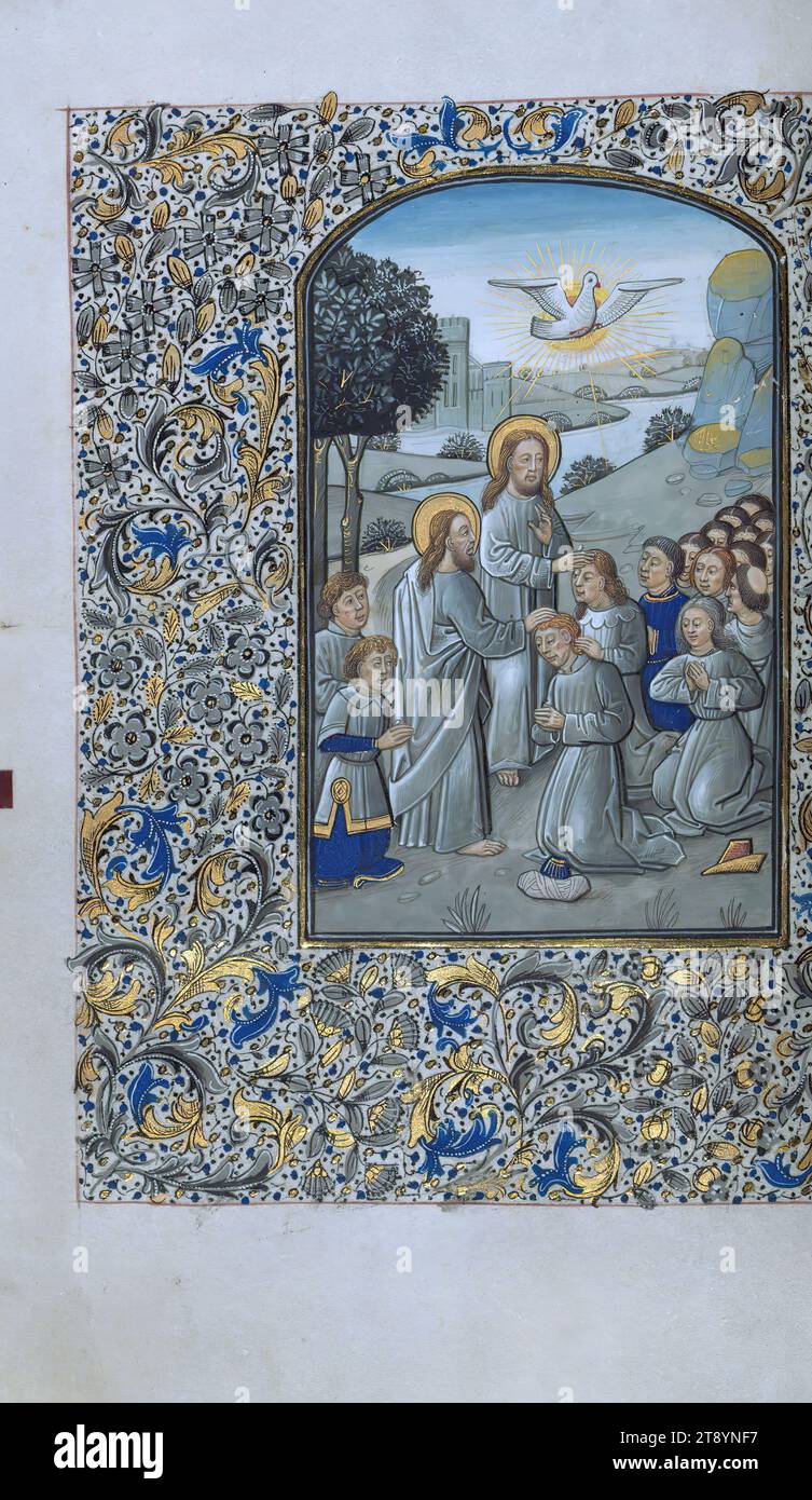 Book of Hours, SS Peter and John bestow the Holy Spirit on people of ...