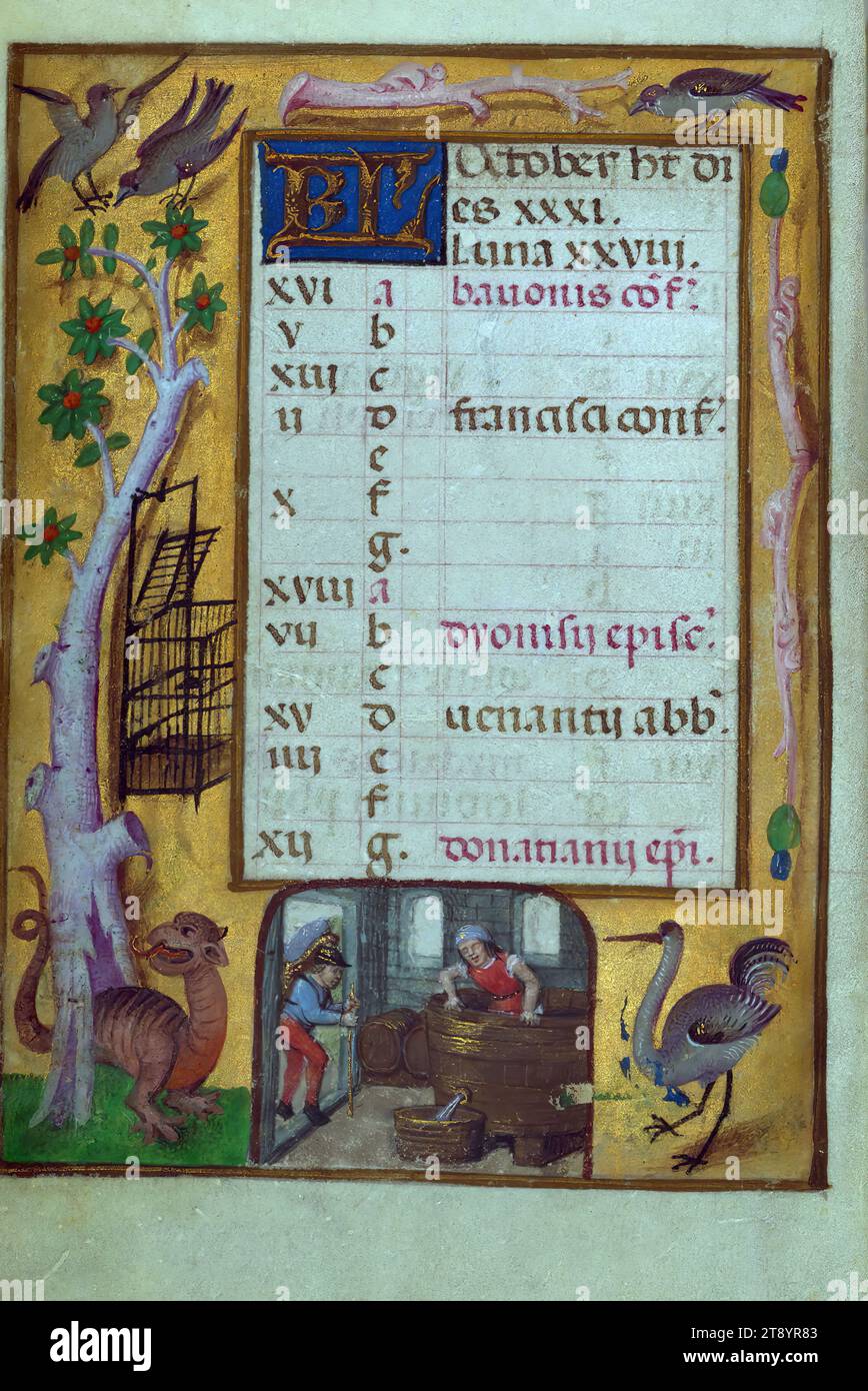 Book of Hours, Man stomping grapes with companion bringing more, This ...