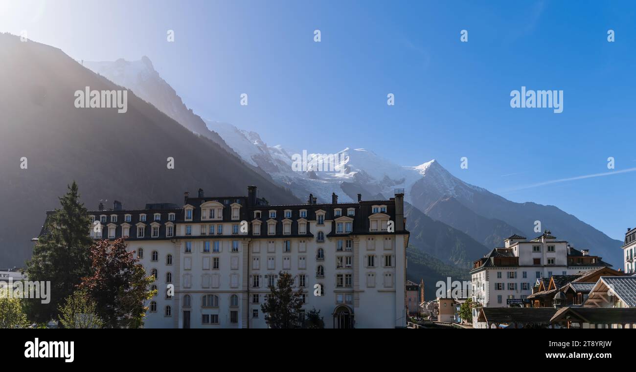 Alpine Museum in front of Mont Blanc and the peaks of the Alps, in ...