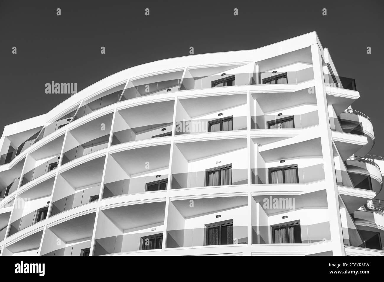 Black and white photo. Beautiful modern architecture of the building ...