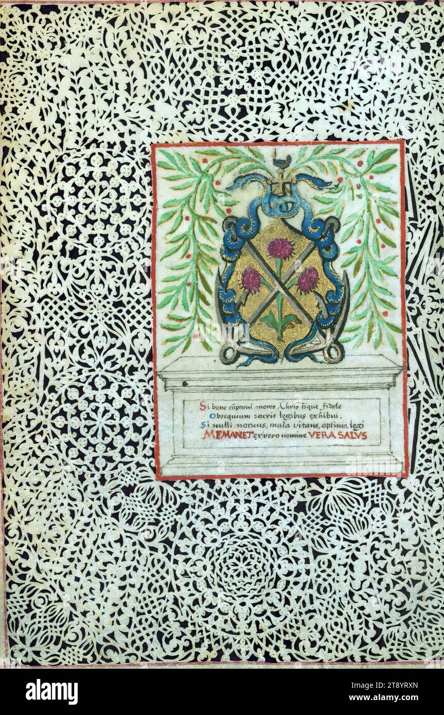 Lace Book of Marie de' Medici, Painted emblem with snakes, cross, oil ...