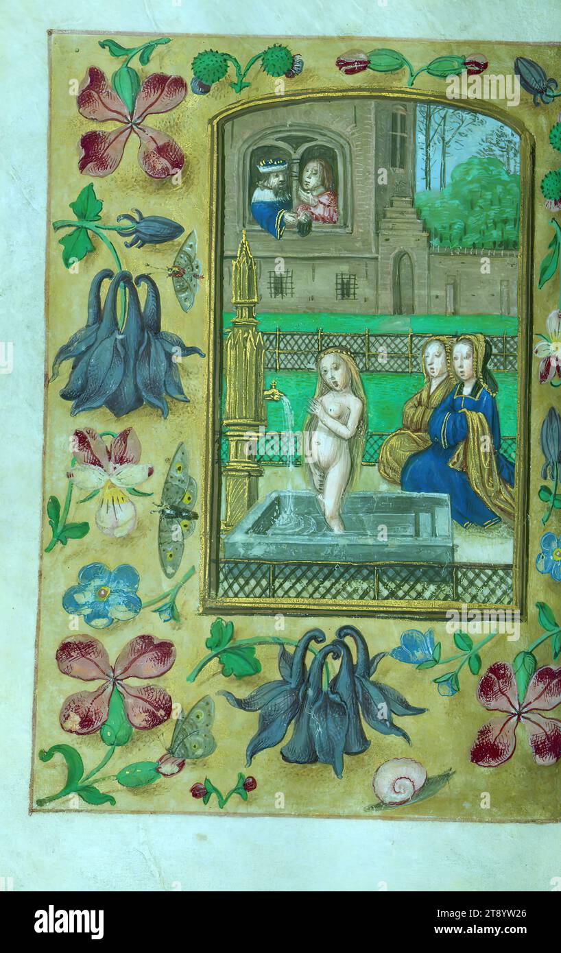 Book of Hours, Bathsheba at her bath, observed by King David, This ...