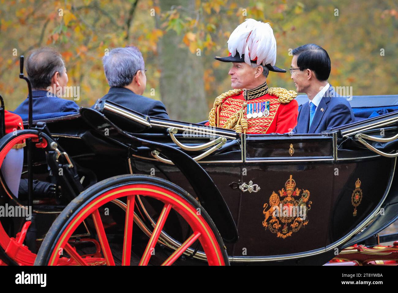 London, UK. 21st Nov, 2023. The Korean entourage in one of the Royal ...