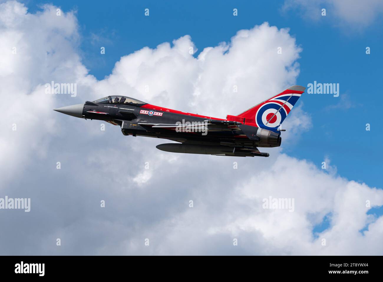 Patriotic RAF Eurofighter Typhoon FGR4 fighter jet taking off from ...