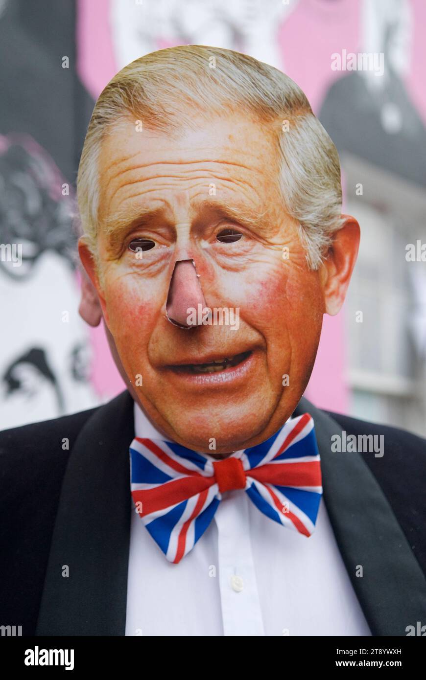 Prince Charles mask London UK. Fancy dress party for the Queen ...