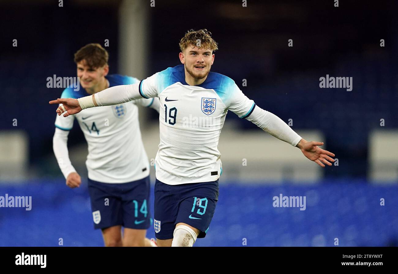 England's Harvey Elliott celebrates scoring their side's second goal of ...