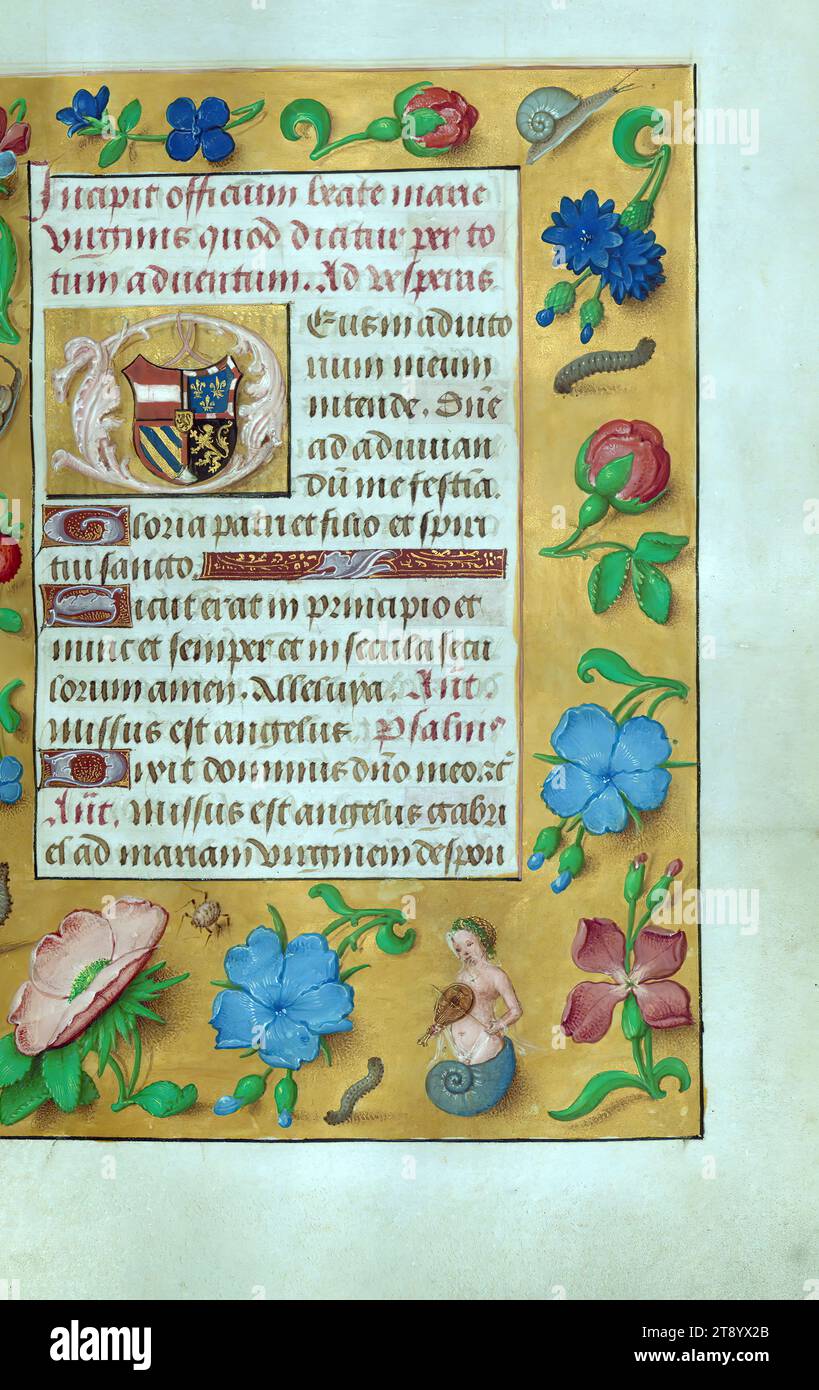 Book of Hours, Initial 'D' with heraldry of Philip the Handsome, and ...