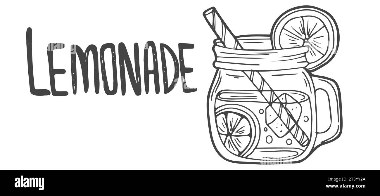 Lemonade glass with slice of lemon. Hand drawn vector illustration and lettering Stock Vector ...