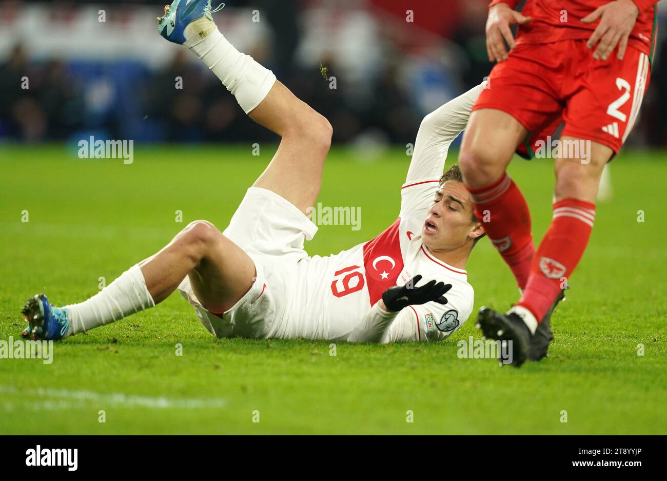 Turkey's Kenan Yildiz brought down resulting in a penalty during the ...