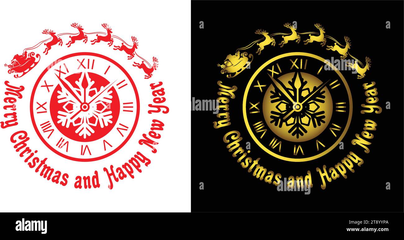 Christmas Clock with greetings from Santa Claus. Vector Santa sleigh ...